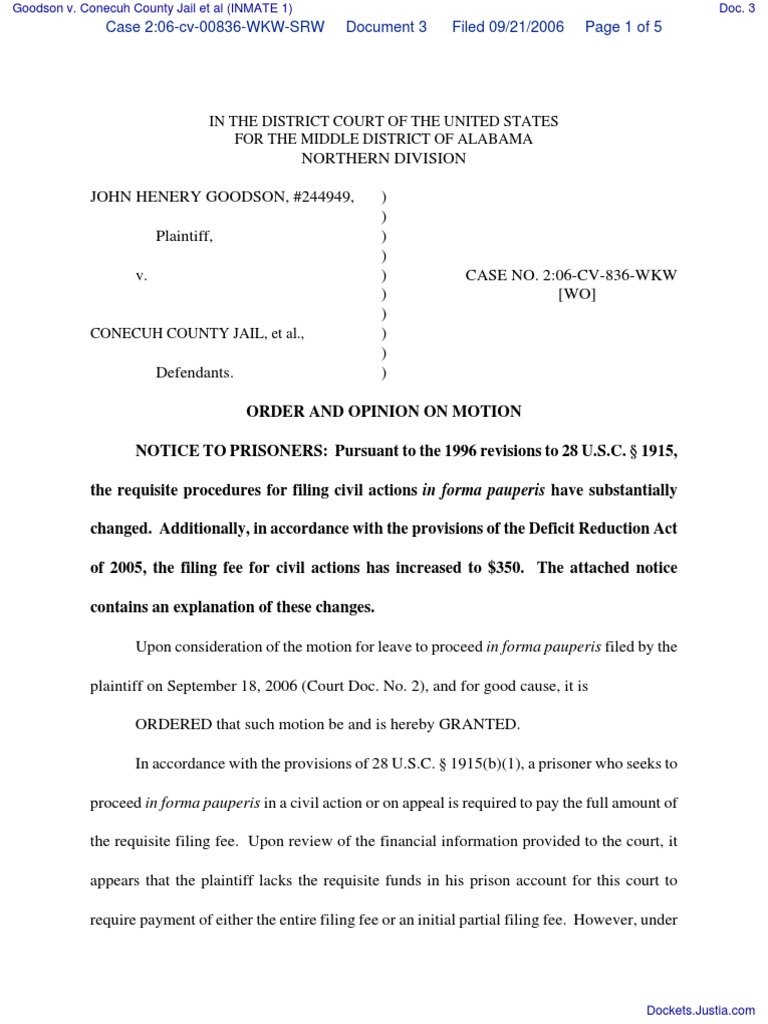 Goodson v. Conecuh County Jail Et Al (INMATE 1) - Document No. 3 | PDF ...