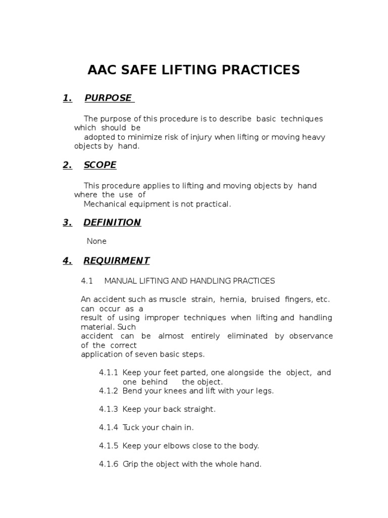Aac Safe Lifting Practices | PDF | Hand | Elevator