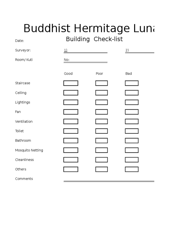 Buddhist Hermitage Lunas: Building Check-List | PDF