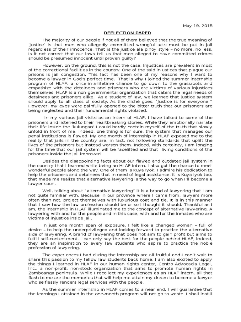 Reflection Paper | Prison | Internship