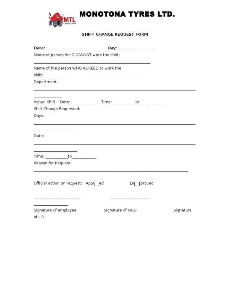 Shift Change Request Form | PDF