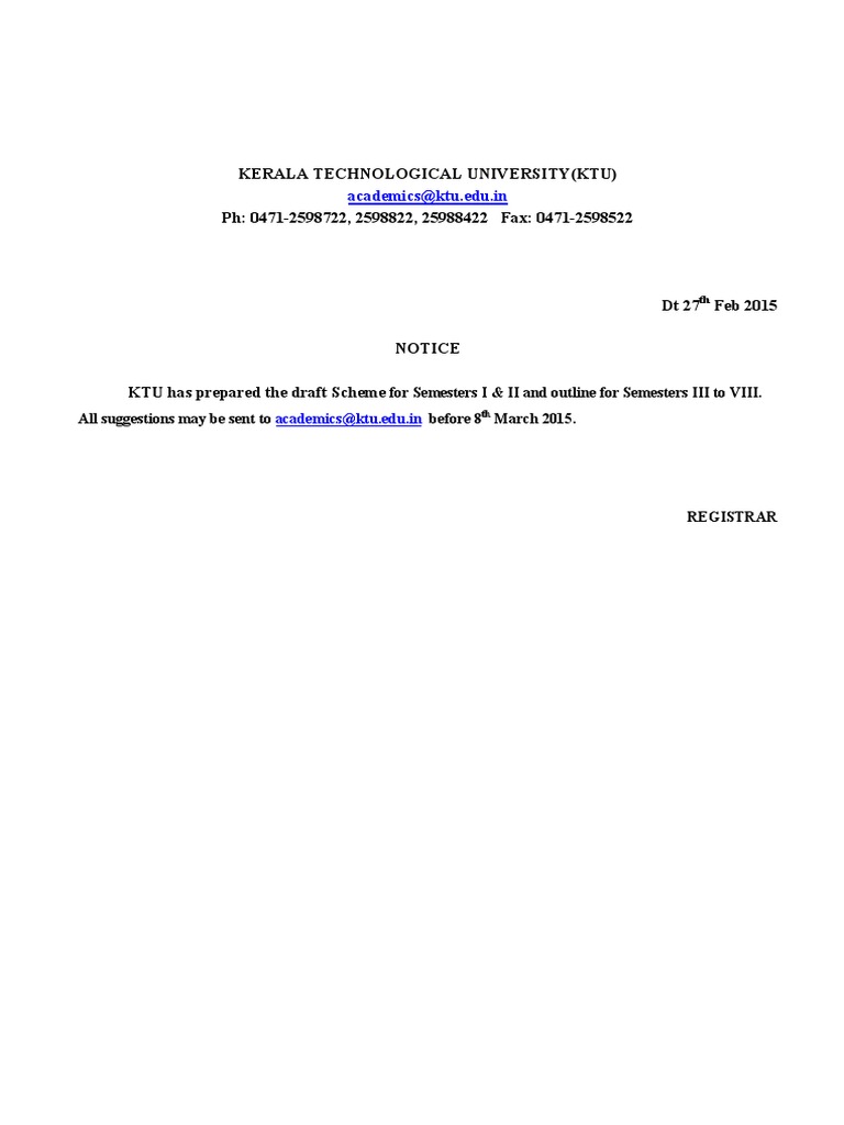 Draft Scheme of KTU Kerala | PDF | Engineering | Chemical Engineering