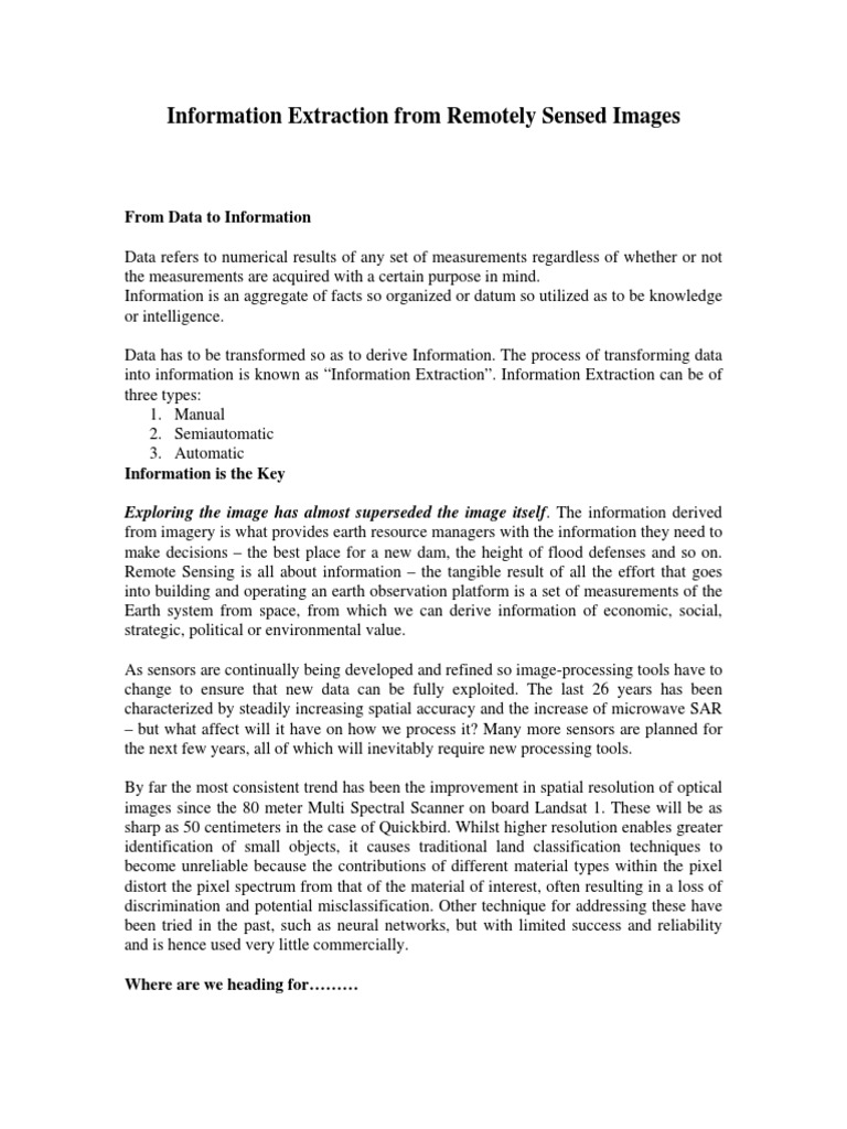 Information Extraction From Remotely Sensed Images | PDF | Image ...