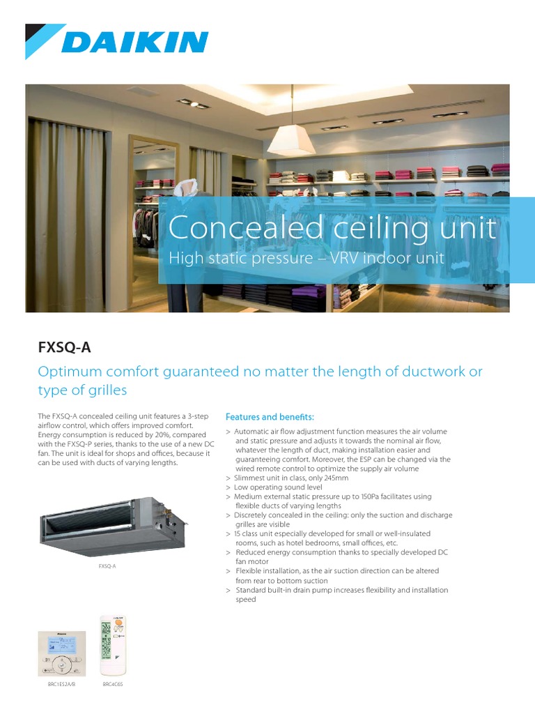 FXSQ-A Concealed Ceiling Unit | PDF | Duct (Flow) | Electrical Connector