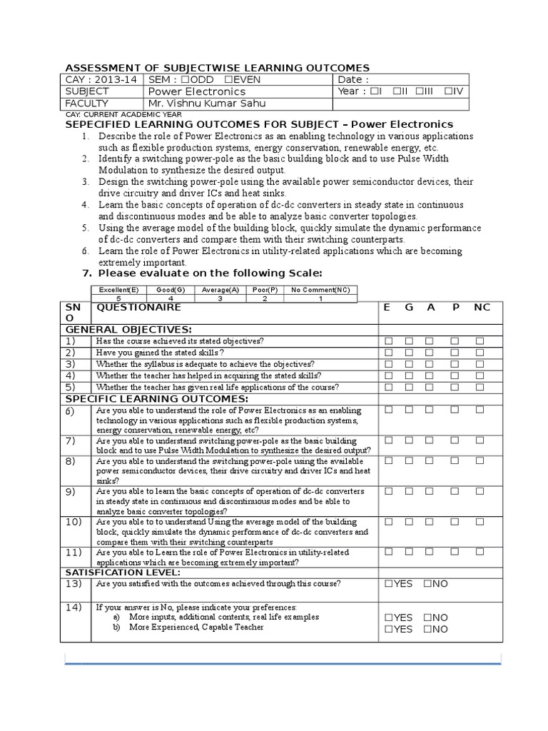 Power Electronics: Assessment of Subjectwise Learning Outcomes | PDF ...