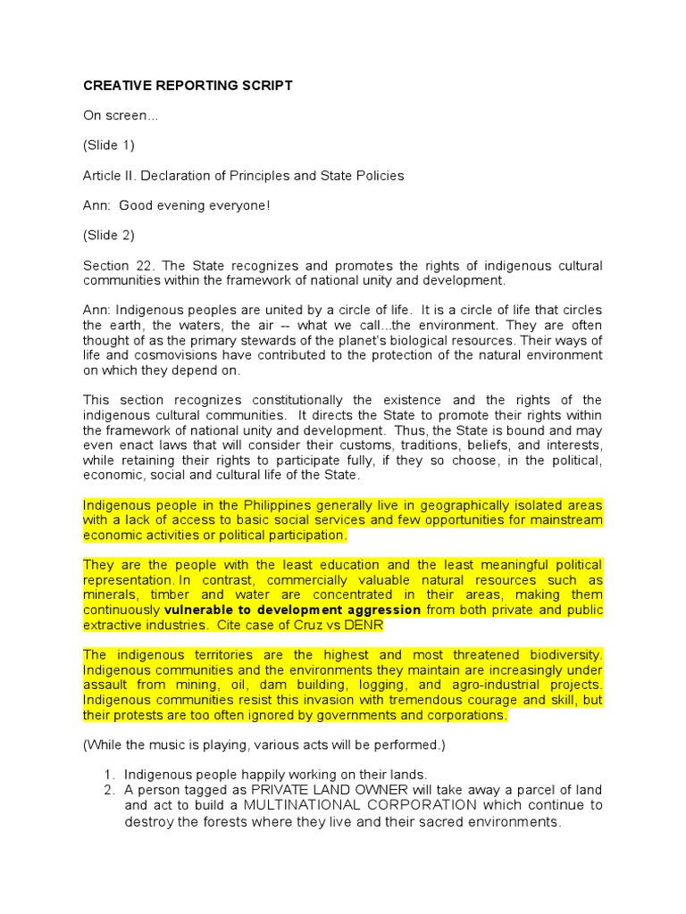 Creative Reporting Script | PDF | Indigenous Peoples | Government