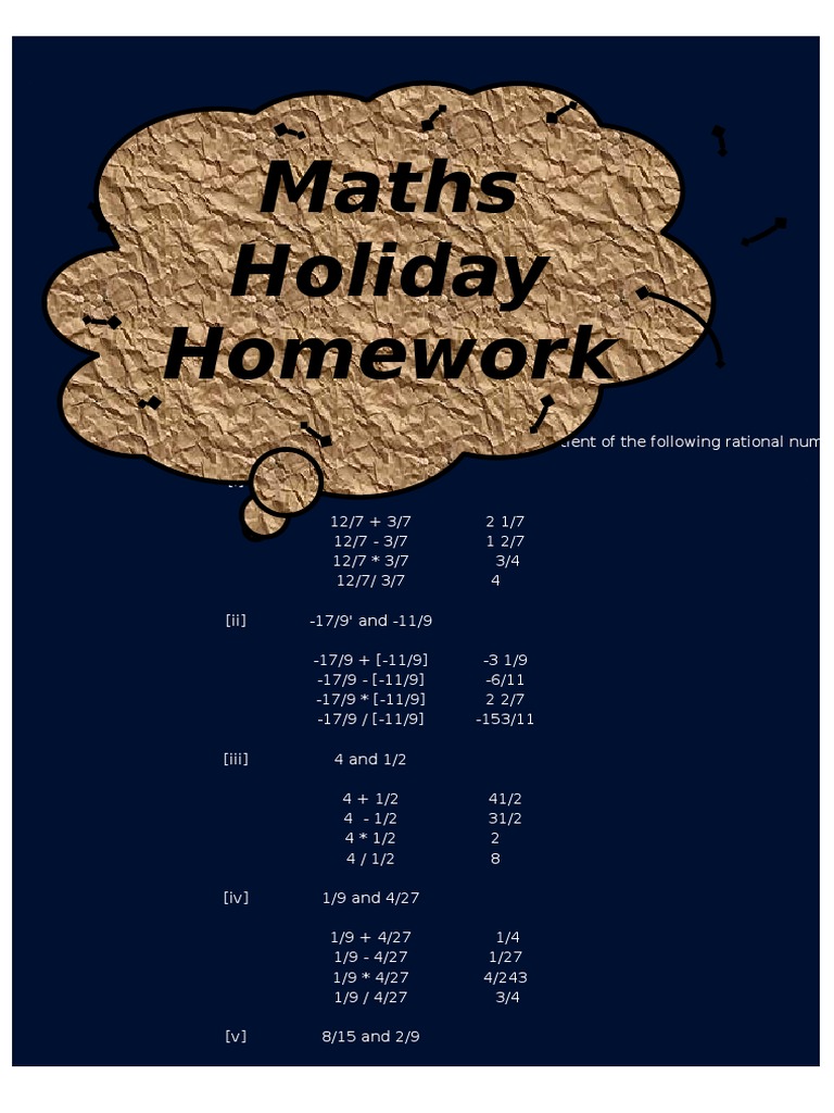 Maths Holiday Homework | PDF