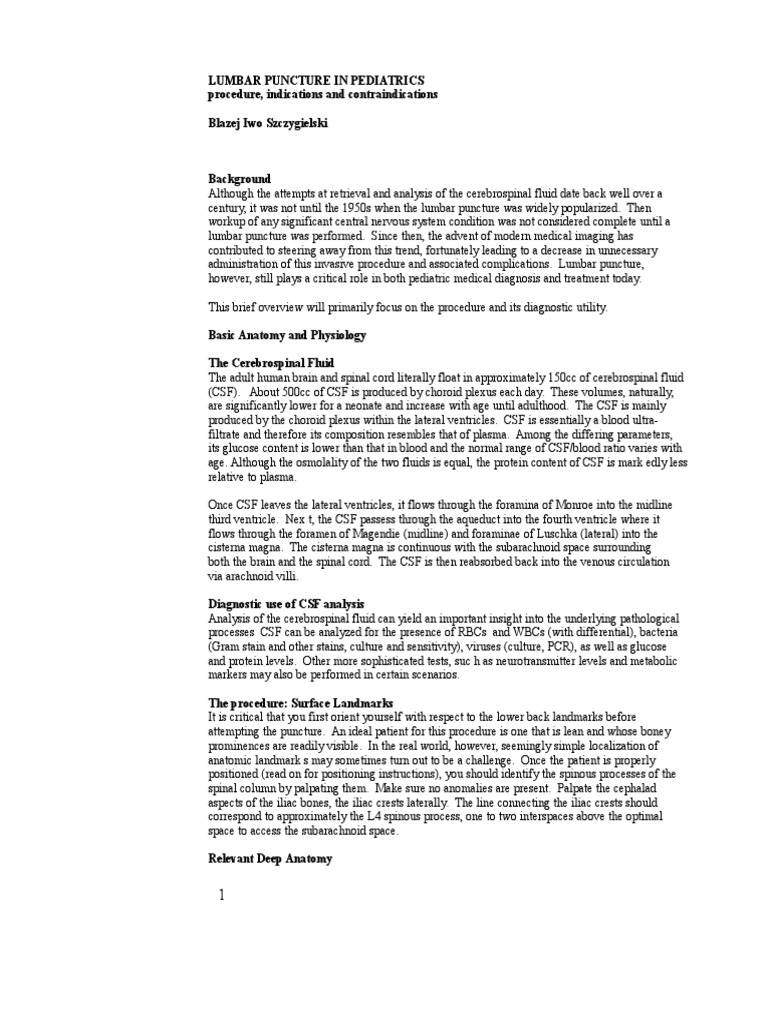 Pediatric Lumbar Puncture Guidelines | PDF | Cerebrospinal Fluid | Medicine