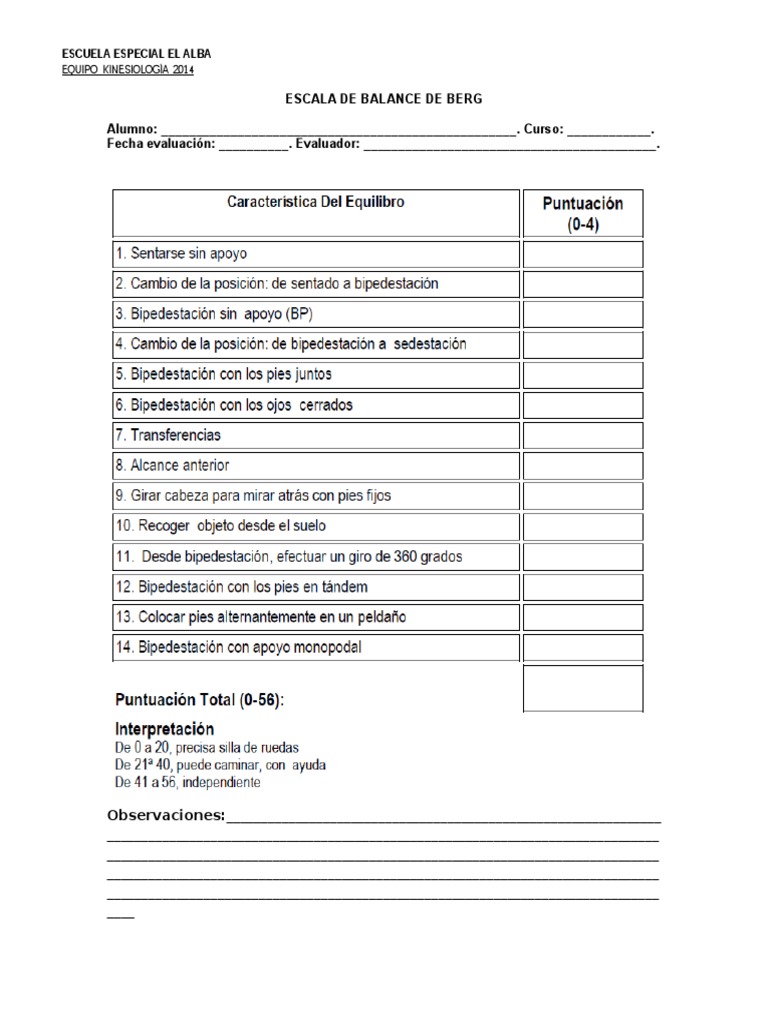 Escala de Balance de Berg | PDF | Pie | Naturaleza
