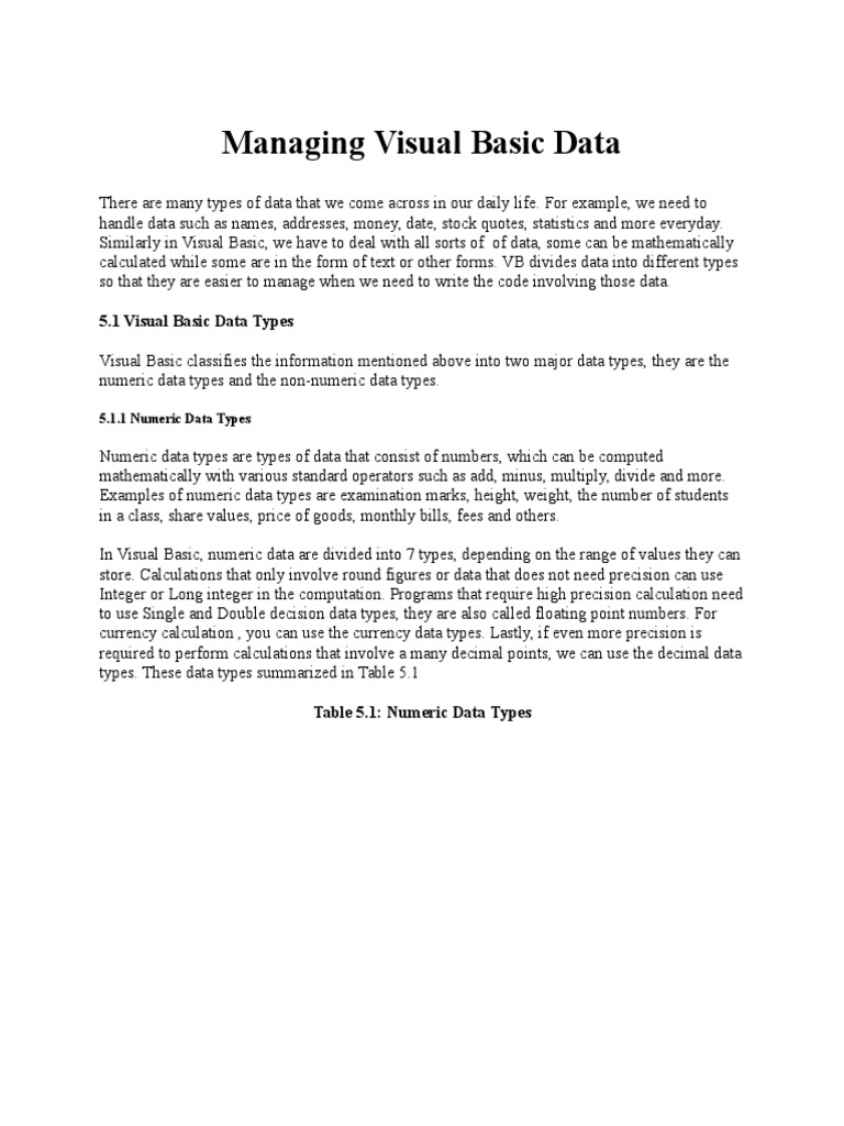 Managing Visual Basic Data | PDF | Variable (Computer Science) | String ...