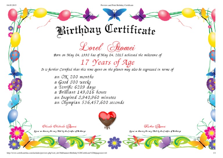Birthday Certificat | PDF | Cooking, Food & Wine