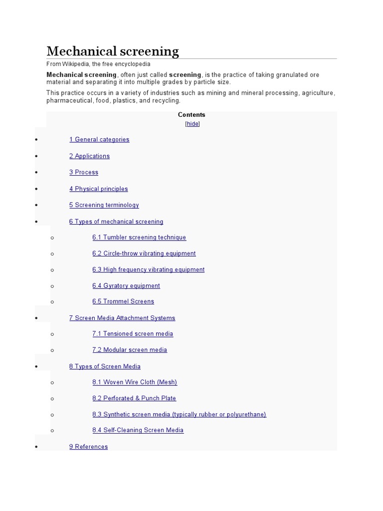 Mechanical Screening | PDF | Industries | Nature