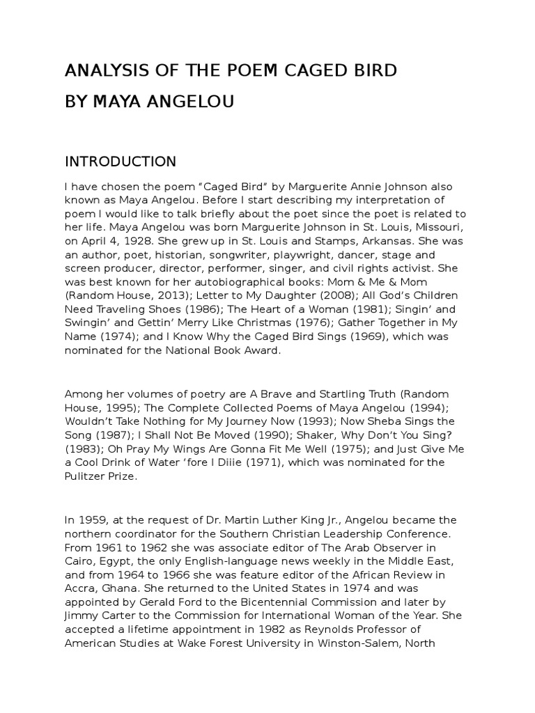Caged Bird Poem Analysis by Maya Angelou | PDF | Maya Angelou | Racism