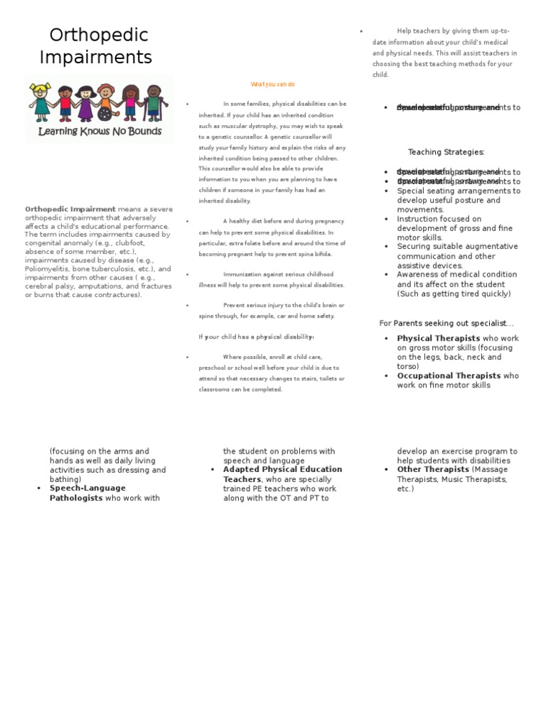 Orthopedic Impairments Brochure | PDF | Disability | Pregnancy