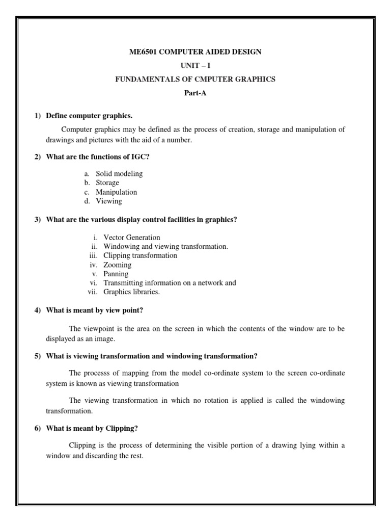 6.unit I 2 Marks | PDF | Computer Aided Design | Computer Graphics