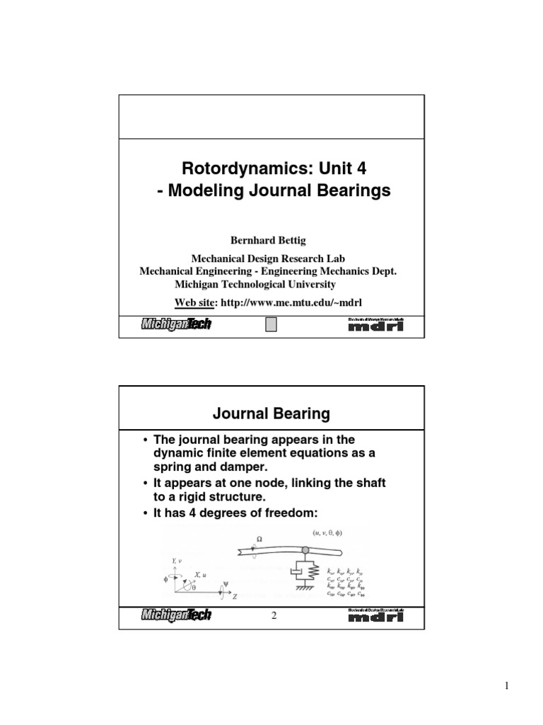 Rotordynamics: Unit 4 - Modeling Journal Bearings | Download Free PDF | Turbine | Bearing ...