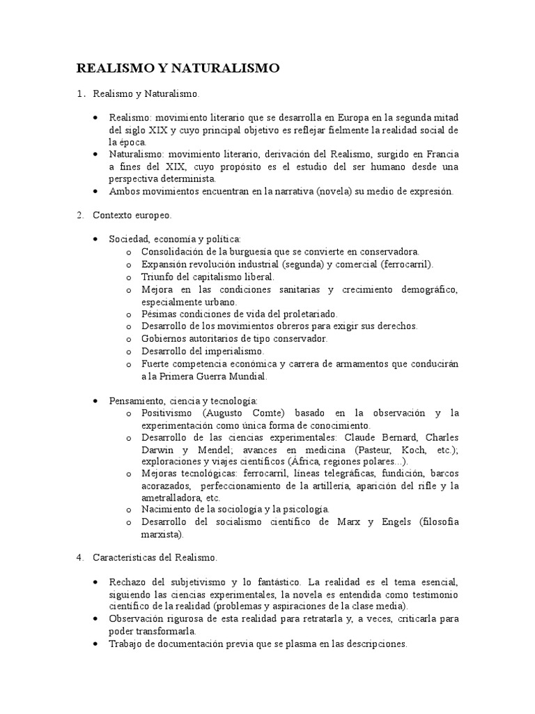 La Literatura Del Realismo y Naturalismo | PDF | Realismo literario ...