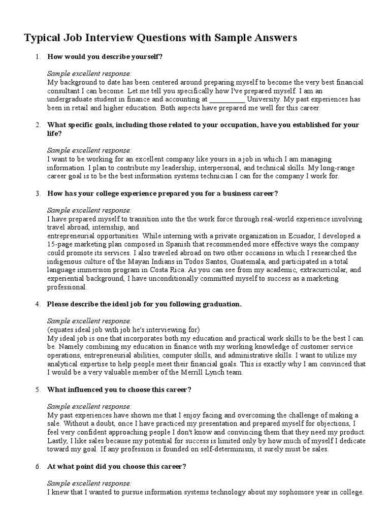 Job Interview Questions & Sample Answers | PDF | Goal | Employment