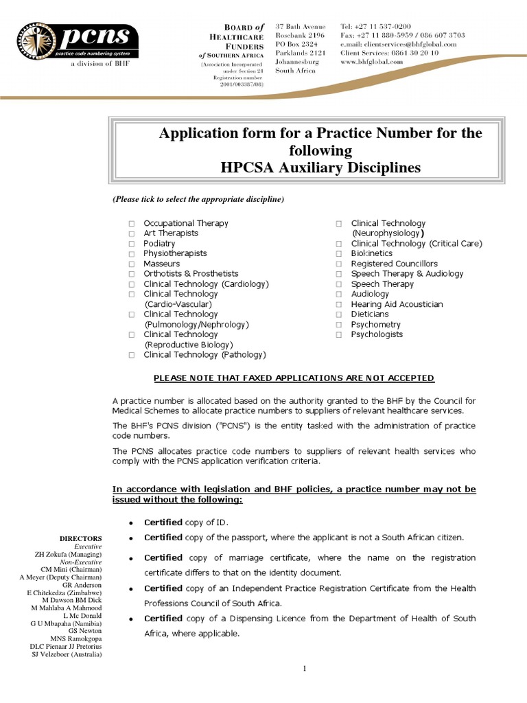 HPCSA Practice Number Application Form | PDF | Notary Public | Cheque
