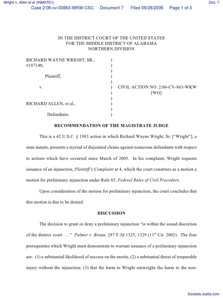 Wright v. Allen Et Al (INMATE1) - Document No. 7 | PDF | Complaint ...