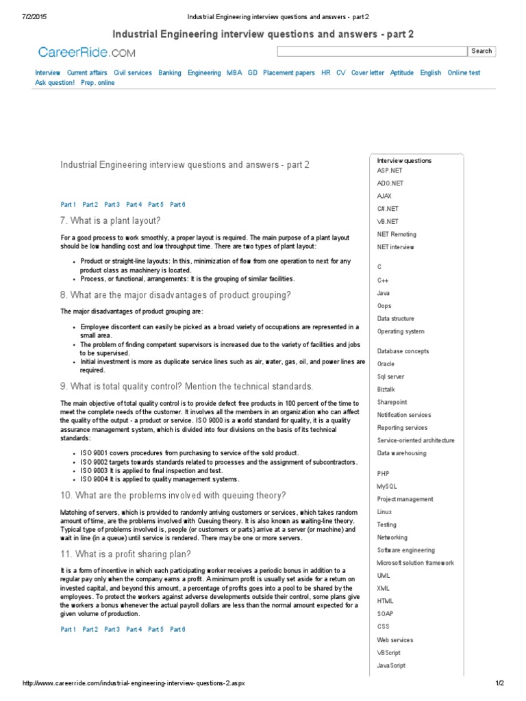 Industrial Engineering Interview Questions and Answers | PDF | Iso 9000 ...