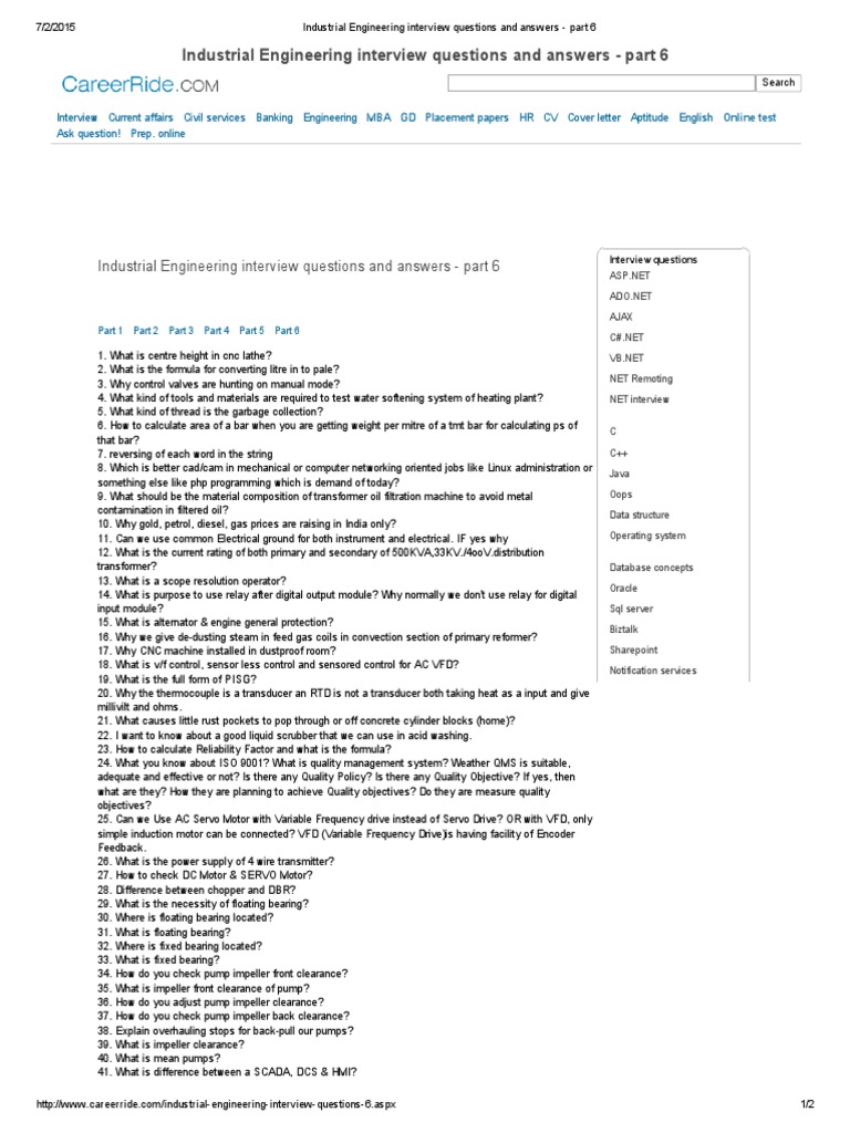 Industrial Engineering Interview Questions and Ansndustrial Engineering ...