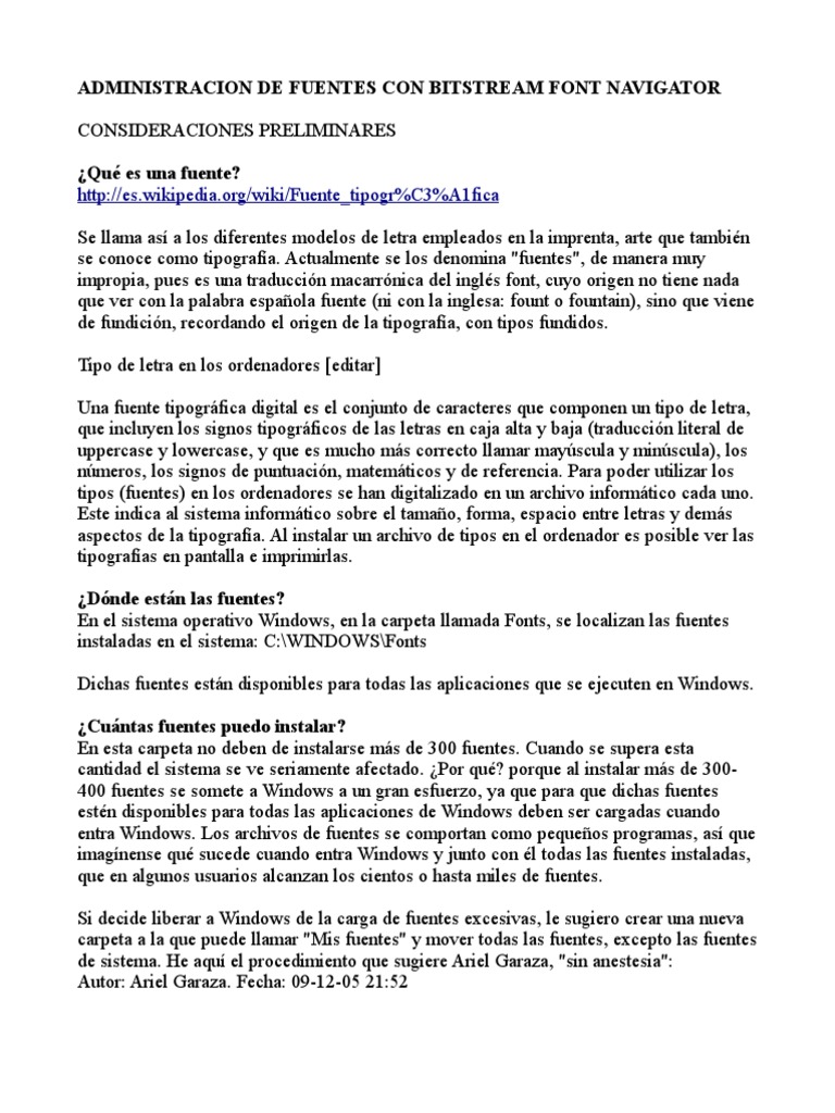 Administracion de Fuentes Con Bitstream Font Navigator 070904 | PDF ...