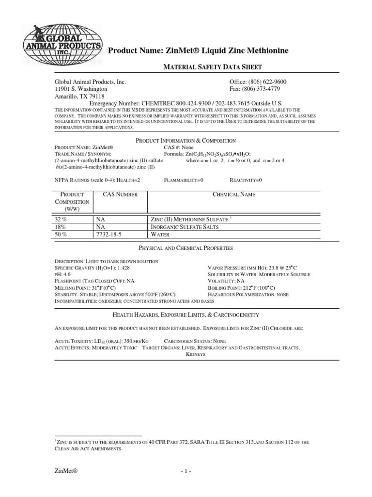 MSDS ZinMet | PDF | Toxicity | Zinc