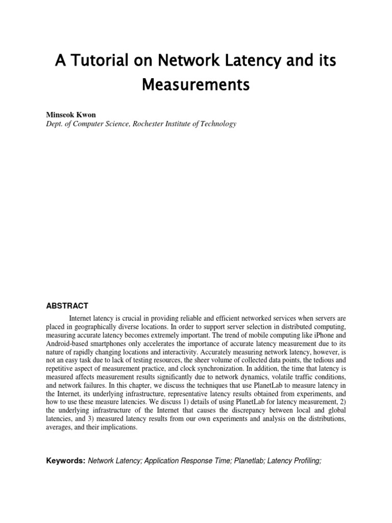 A Tutorial On Network Latency and Its Measurements | PDF