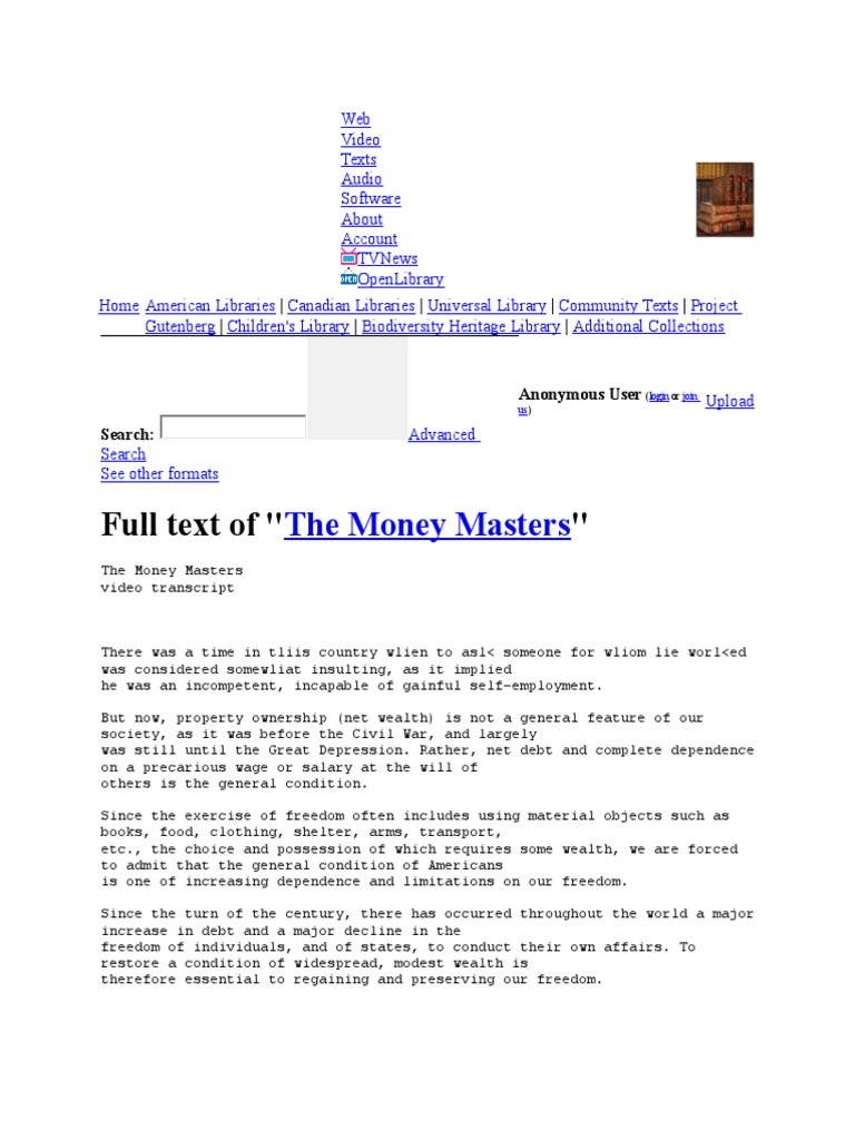 Money Masters | PDF | Federal Reserve System | Fractional Reserve Banking