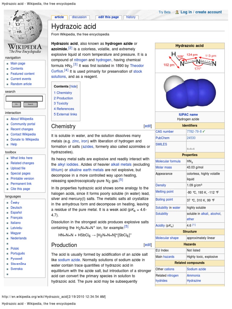 Hydrazoic acid: Chemistry