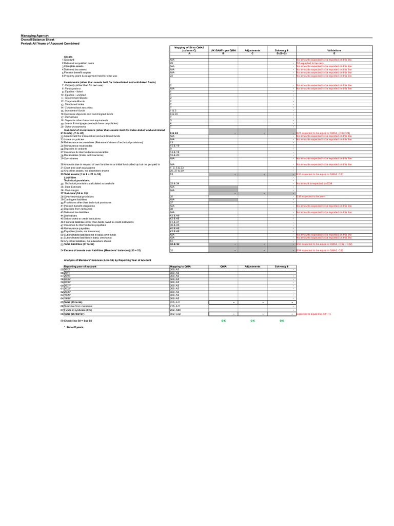 Solvency II Balance Sheet Submission Template Updated 300712 | PDF ...