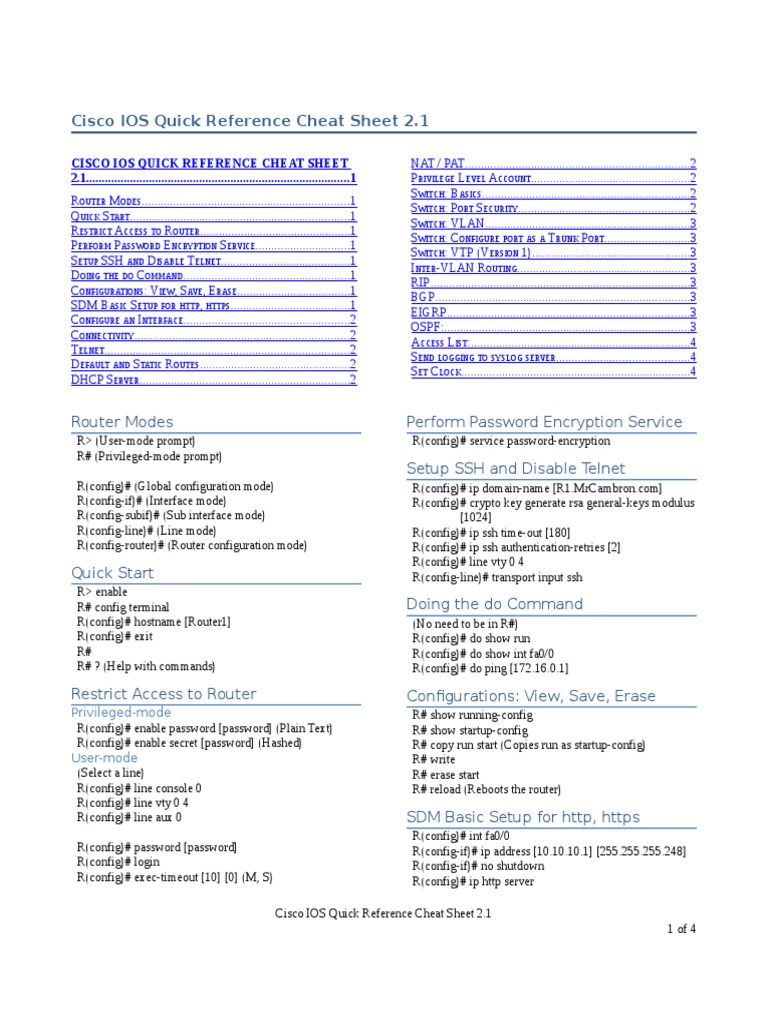 Cisco Switch Commands Cheat Sheet Pdf