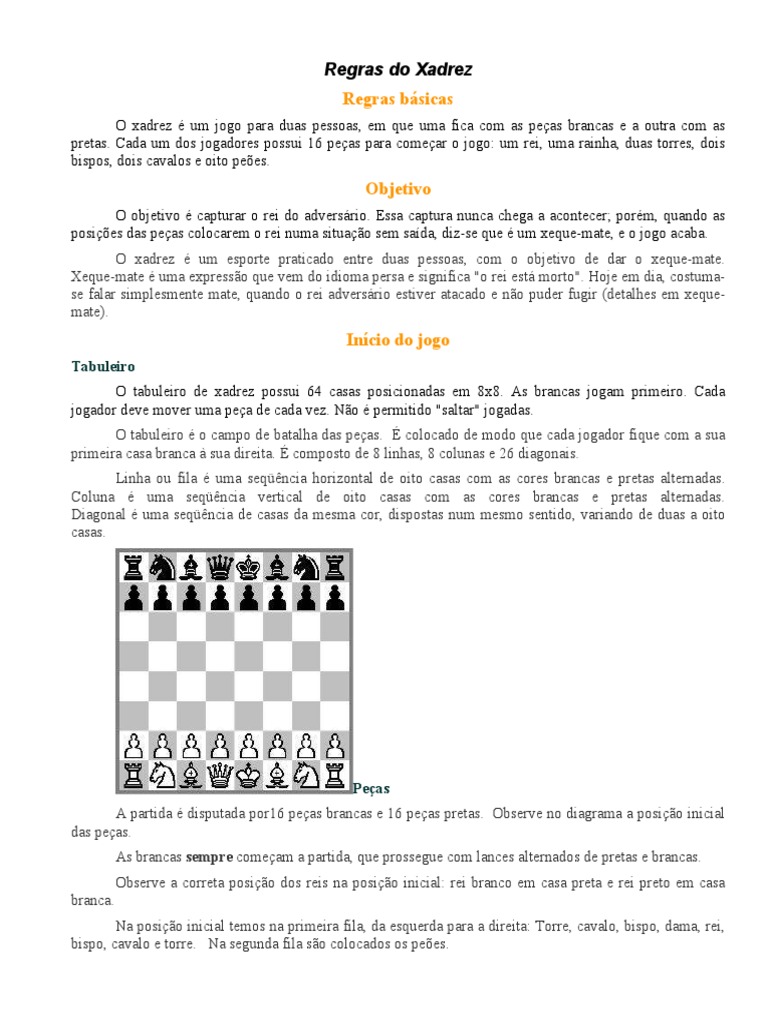 As Regras Fundamentais do Xadrez: Movimentos, Peças e Objetivo | PDF ...