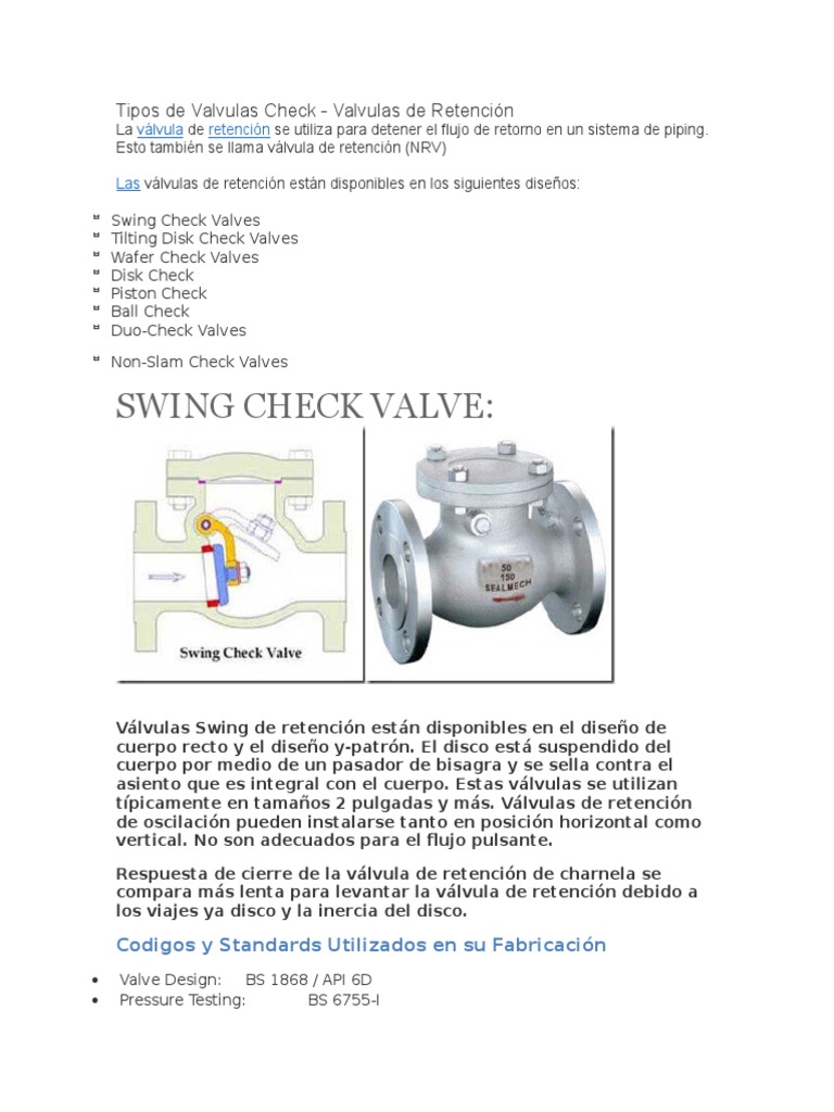 Tipos de Valvulas Check | Bomba | Válvula
