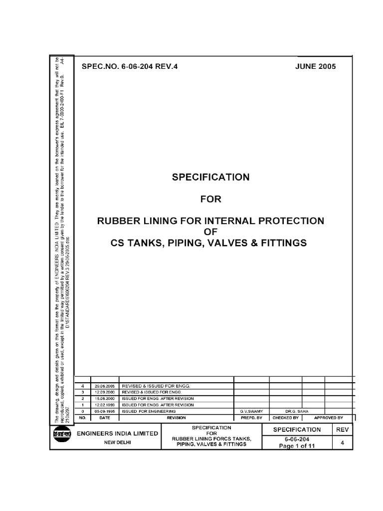 Rubber Lining EIL Specification | PDF
