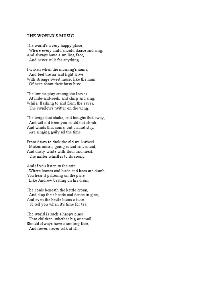 The World's Music: A Joyful Poem | PDF | Poetry