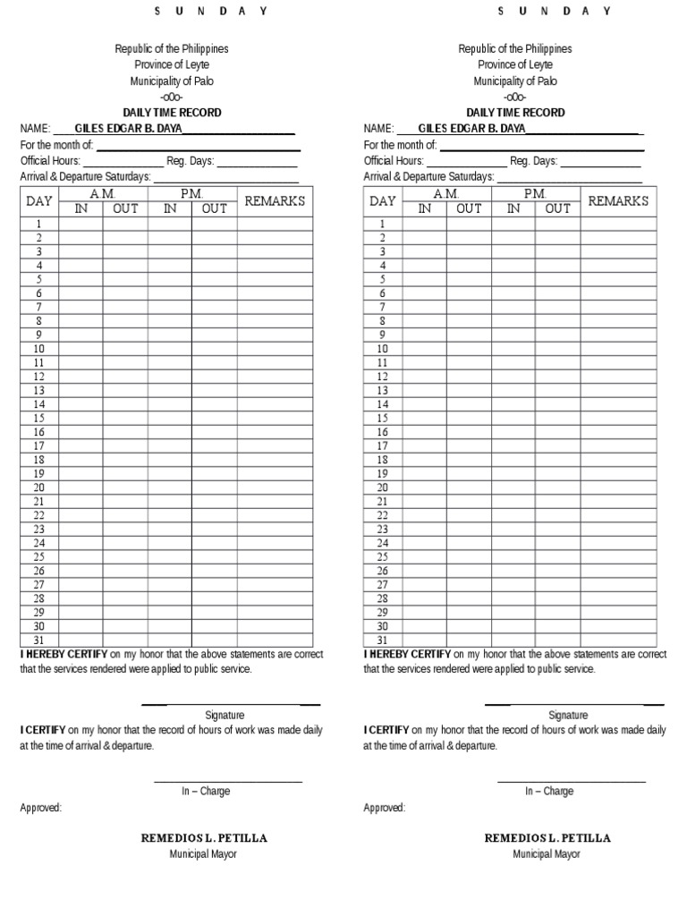 Daily Time Record for Public Service | PDF | Finance & Money Management