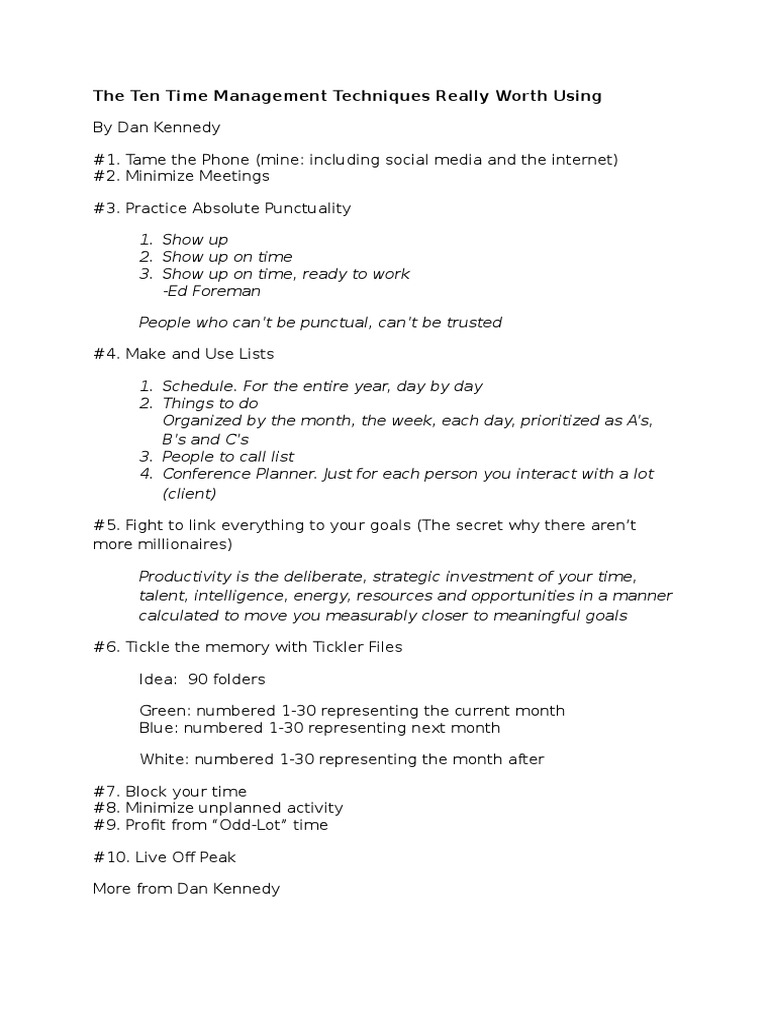 The Ten Time Management Techniques | PDF