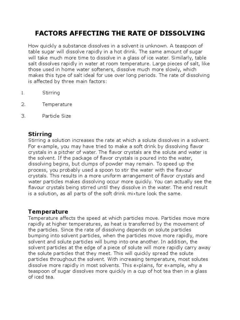 The Effects of Stirring, Temperature, Particle Size, and Pressure on ...
