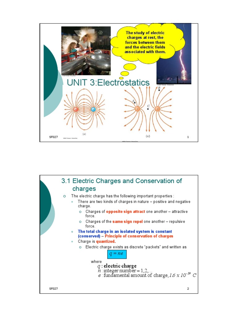 Unit 3 - Electrostatics | PDF | Electric Charge | Acceleration
