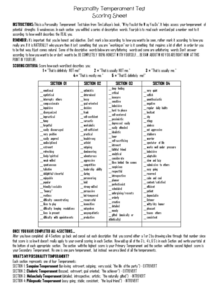 Personality Temperament Test | Extraversion And Introversion ...