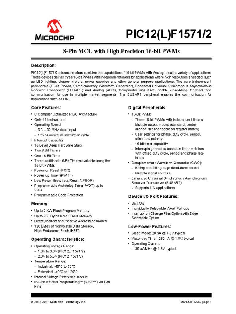 Pic12f1572 40001723C | PDF | Microcontroller | Analog To Digital Converter