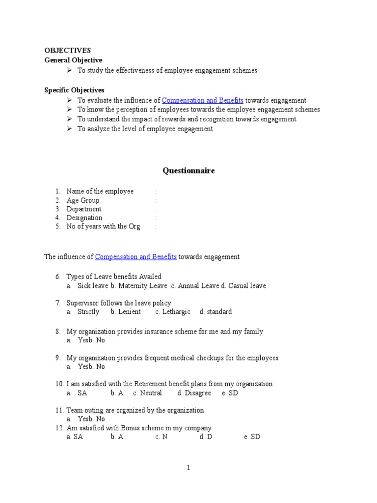 Questionnaire | PDF | Compensation And Benefits | Organizational Behavior