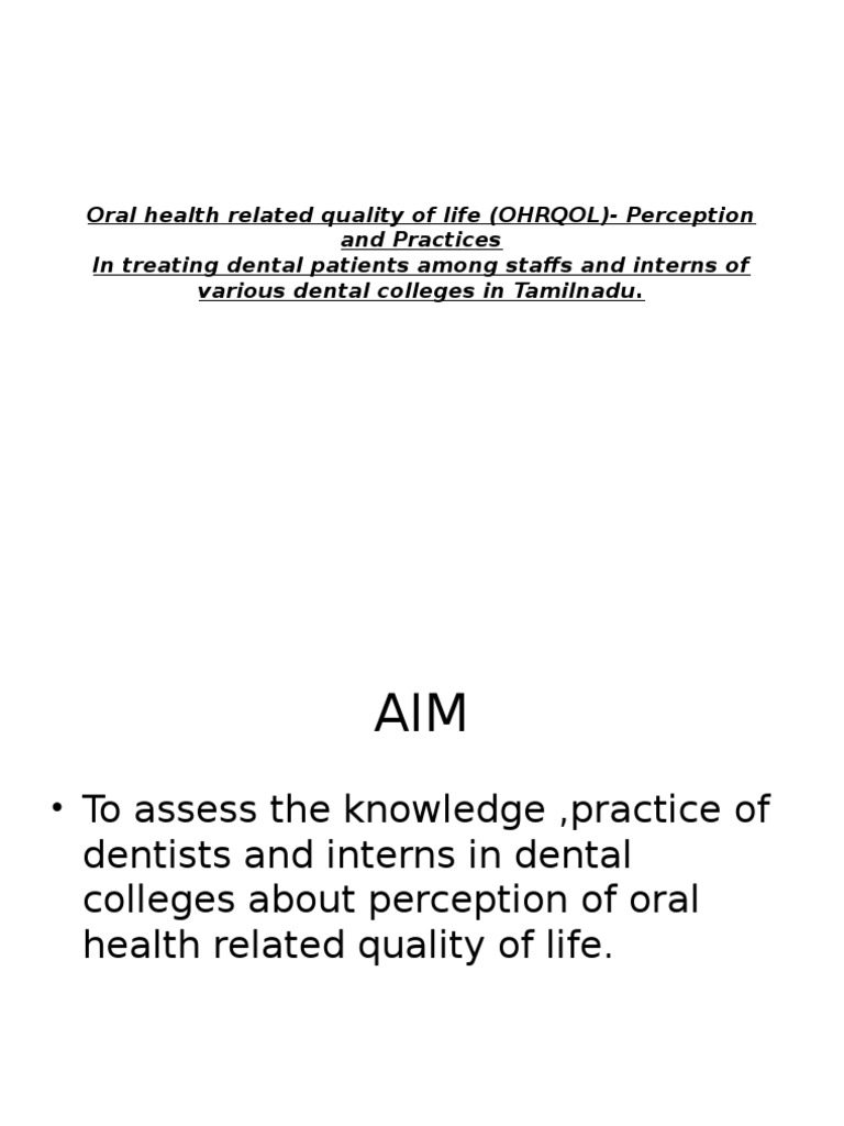 Oral Health Related Quality of Life (OHRQOL | PDF | Dental Degree ...