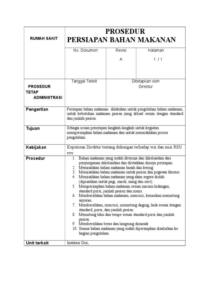 PREPARING HOSPITAL FOOD INGREDIENTS | PDF