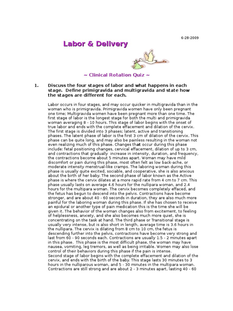 Labor and Delivery Quiz | PDF | Childbirth | Fetus