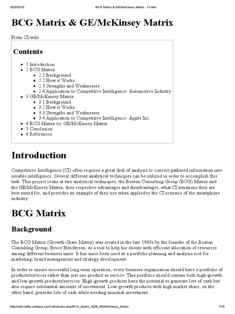 BCG vs GE/McKinsey Matrix Analysis | PDF | Competition | Strategic ...