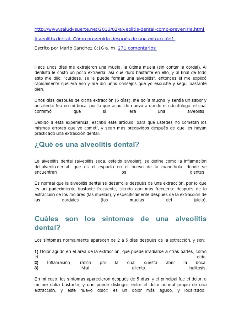 Alveolitis dental.Cómo prevenirla después de una extracción.docx | Diente humano | Odontología ...