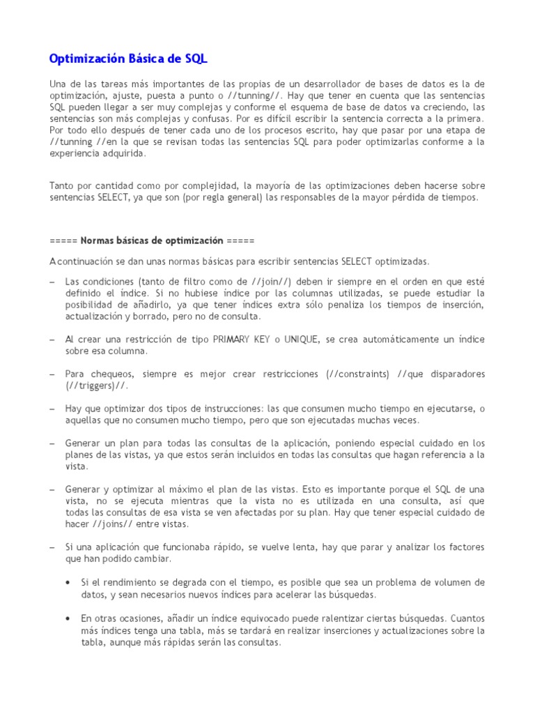 Optimización Básica de SQL | PDF | SQL | Tabla (base de datos)